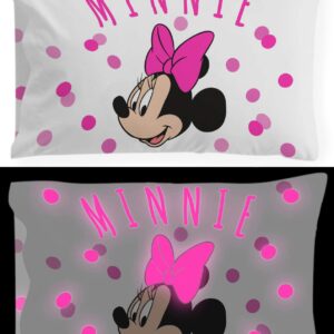 Jay franco Disney Minnie Mouse Glow in The Dark 2 Pack Reversible Pillowcases - Double-Sided Kids Super Soft Bedding (Official Disney Product)