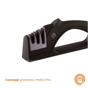 MasterChef Sharpening System (Coarse/Medium/Fine) for Steel Blade Knives & Scissors with Ergonomic Soft Touch Handle & Non Slip Base, Black