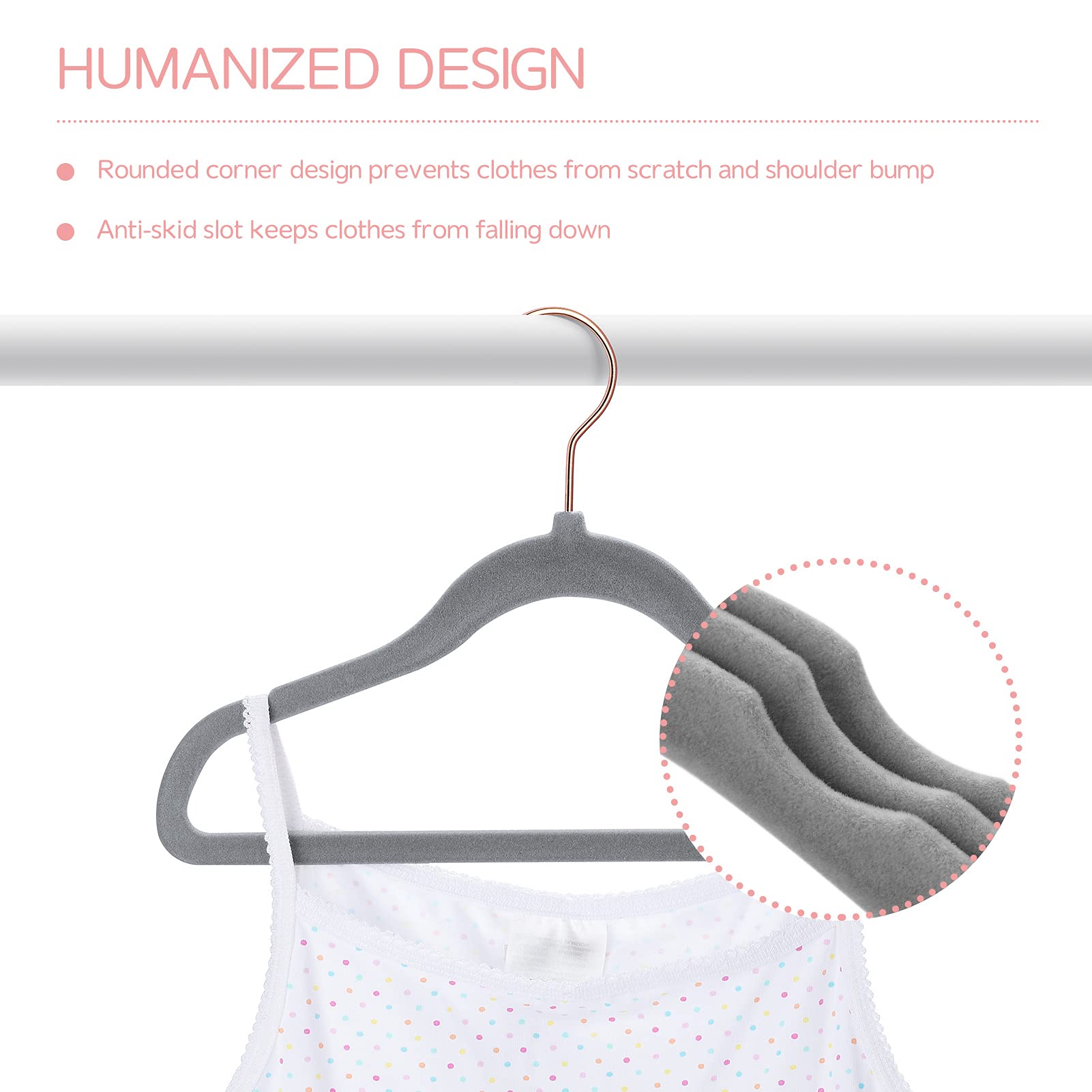 Cozymood Velvet Baby Hangers for Closet 50 Pack with 6 Pcs Size Dividers, Non-Slip Baby Clothes Hangers 11 Inch, Ultra-Thin Small Hangers for Kids Clothes, Space Saving Velvet Toddler Hangers, Grey