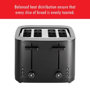 ZWILLING Enfinigy 4 Slice Toaster with Extra Wide 1.5" Slots for Bagels, 7 Toast Settings, Even Toasting, Reheat, Cancel, Defrost, Black