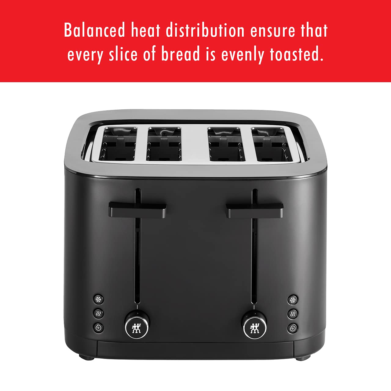 ZWILLING Enfinigy 4 Slice Toaster with Extra Wide 1.5" Slots for Bagels, 7 Toast Settings, Even Toasting, Reheat, Cancel, Defrost, Black