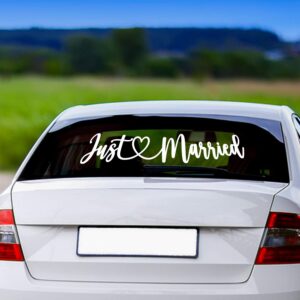 Vinyl Decal 26X5 Just Married Car Decorations, Removable, Elegant Just Married Decorations Add Sparkle to Any Event, Bridal Shower, Church Wedding Reception, Honeymoon Getaway