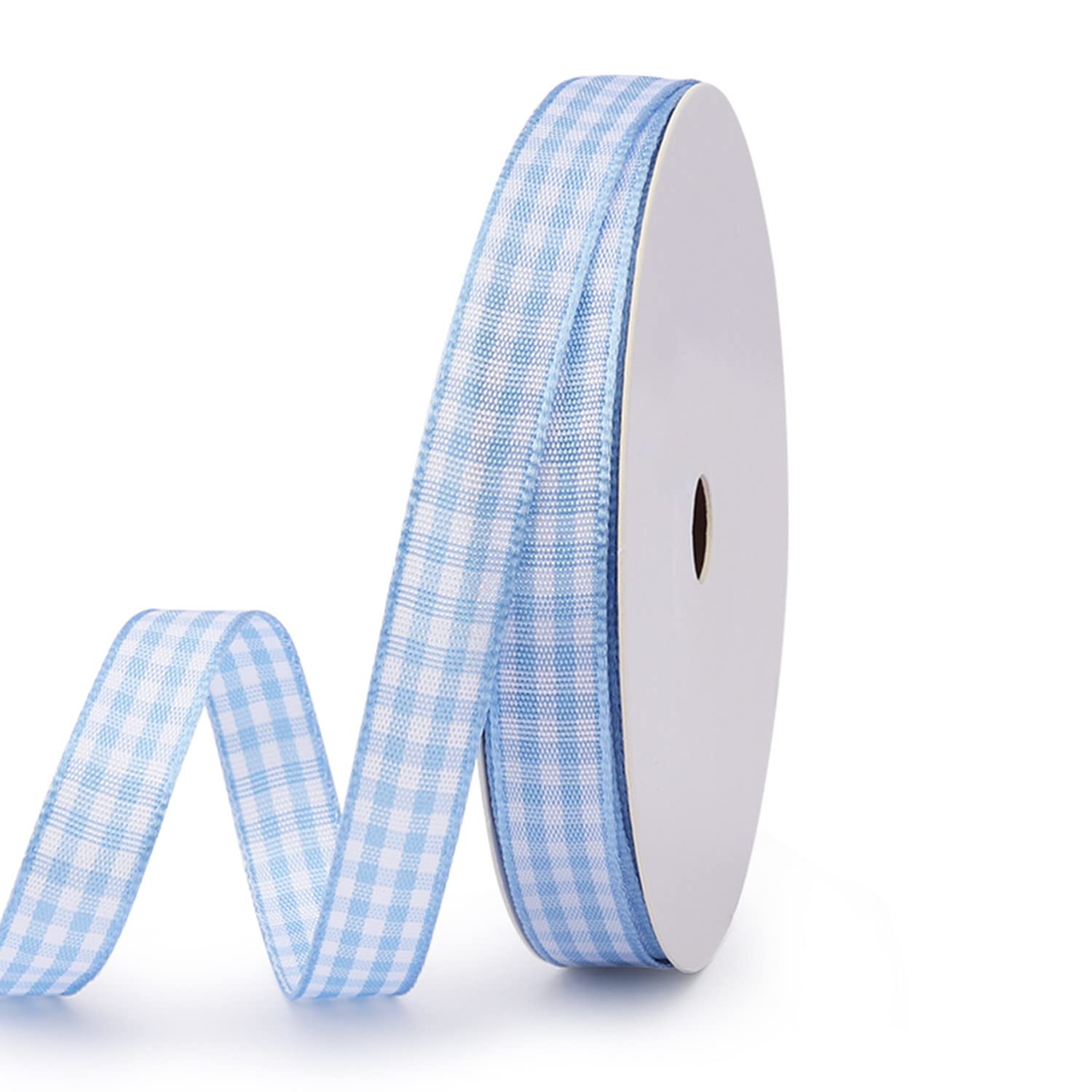 VIVIQUEN Gingham Ribbon Checkered Ribbon Taffeta Ribbon Plaid Ribbon Picnic Craft Ribbon 100% Polyester for Sewing, Gift, DIY Craft, Wedding, Home Decoration 3/8" x 25 Yd(Light Blue)