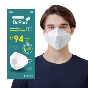 dr.puri [20 pack] new micro-dust protection face premium mask (kf94) white large