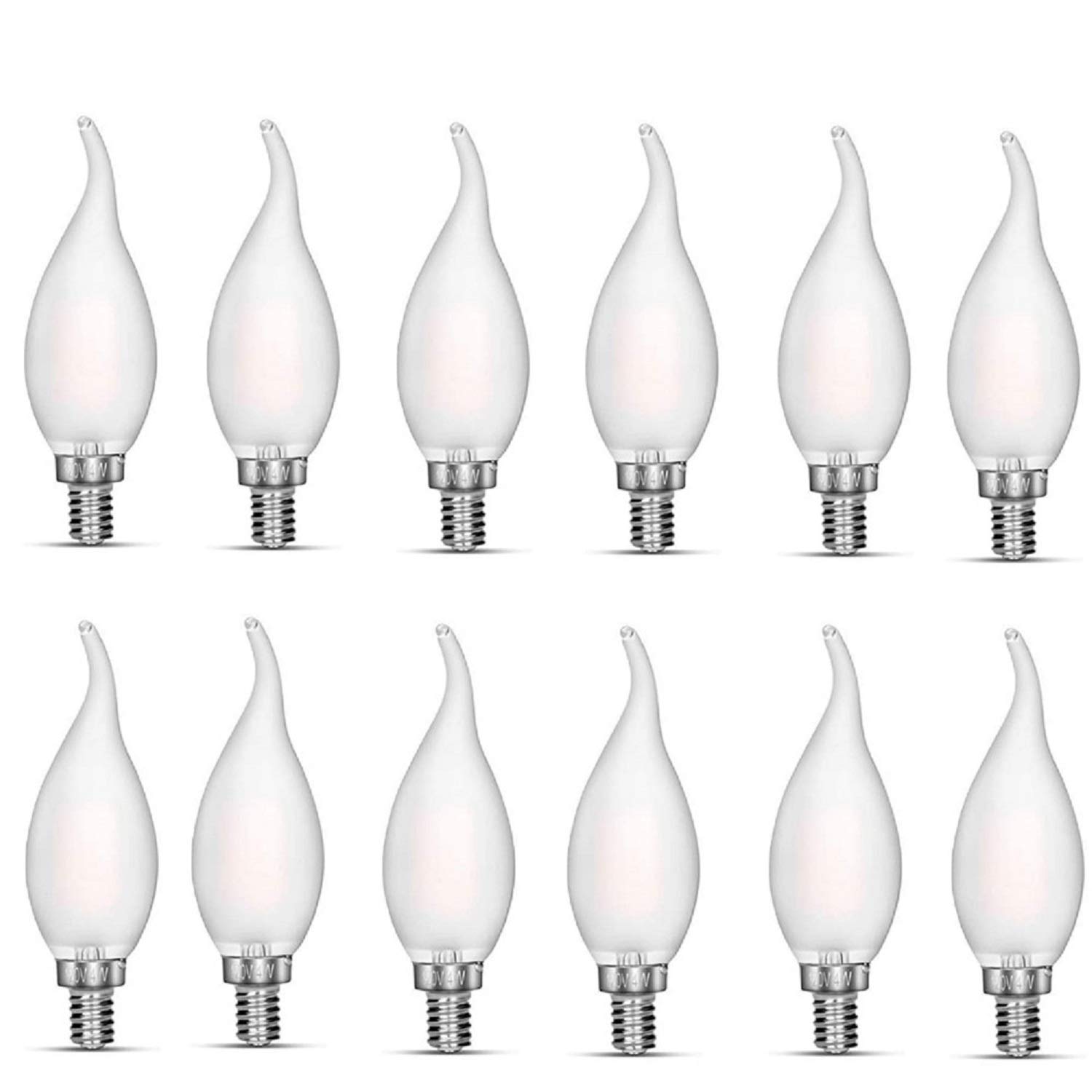 carryBC Candelabra LED Bulbs 2700K 40w Equivalent Improve Flame tip Frosted Glass E12 Base Warm White Decoration E12 LED Bulb Dimmable 12 Pack