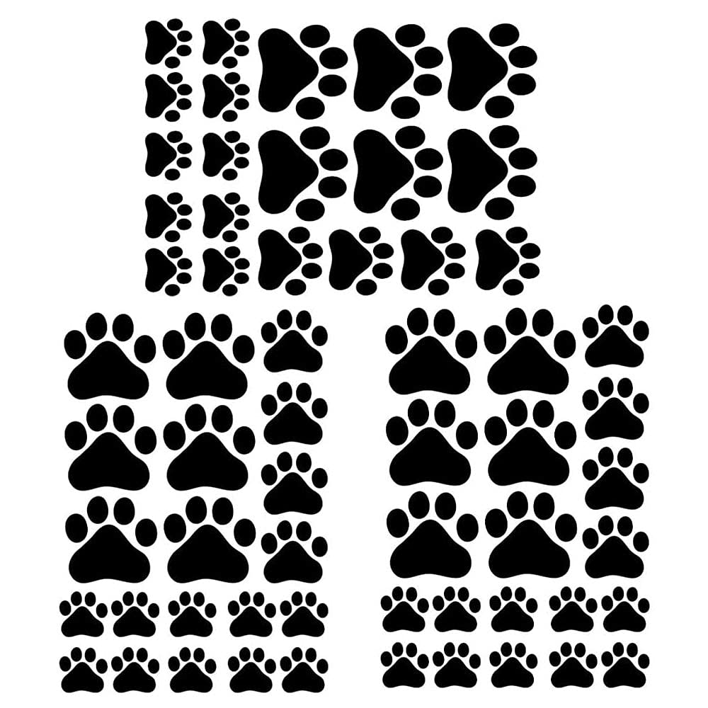 60 PCS Dog Paws Wall Decal Vinyl Stickers, Removable Animal Footprint Wall Decoration, Available in 3 Sizes DIY Sticker Mural Sets for Bedroom Living Room Office Playroom Classroom