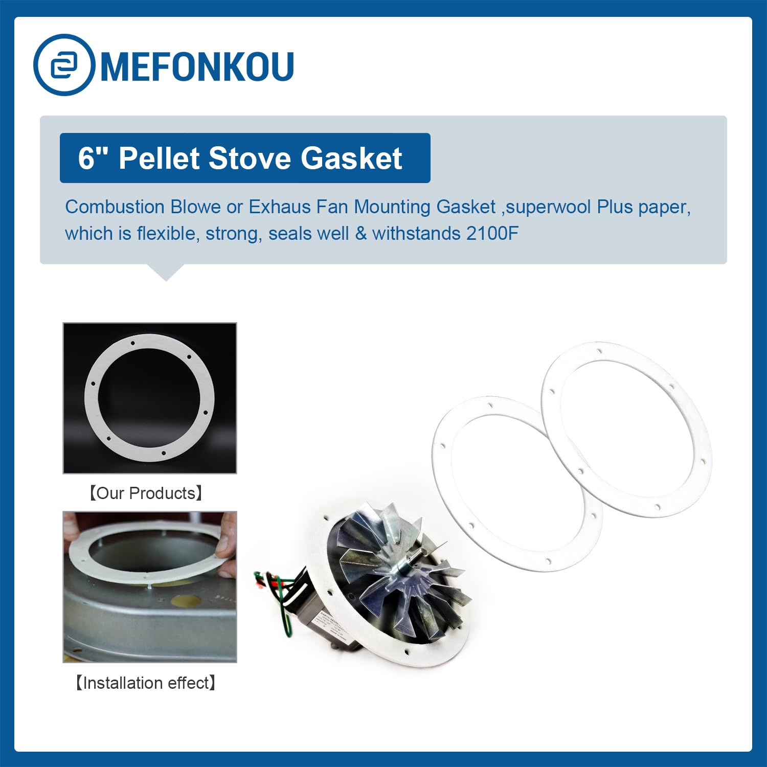 MEFONKOU 6" Pellet Stove White Gasket for Combustion Exhaust Fan Mounting Blower to Housing Seal with 100's and Most Pellet Stoves 2100J（3/pack）