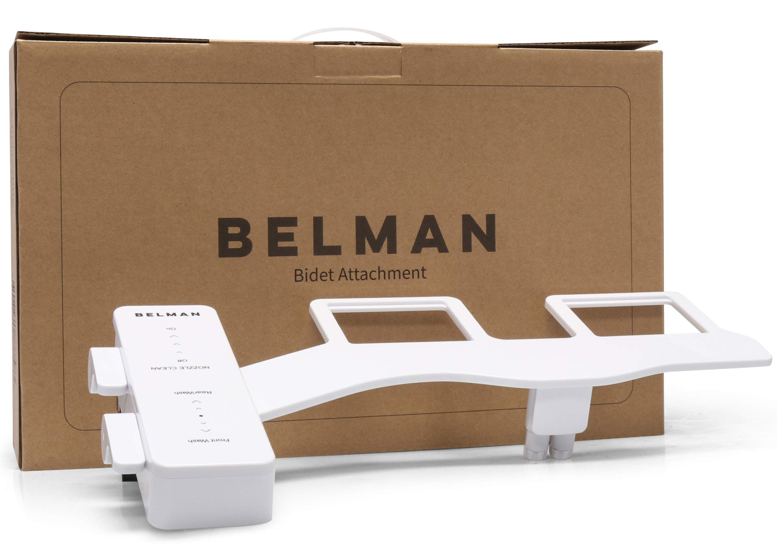 BELMAN Classic Bidet Toilet Attachment - Modern & Slim - Fresh Clean Water Sprayer - Self Cleaning Dual Wash Nozzles - Adjustable Water Pressure - Non-Electric Quick Installation - White