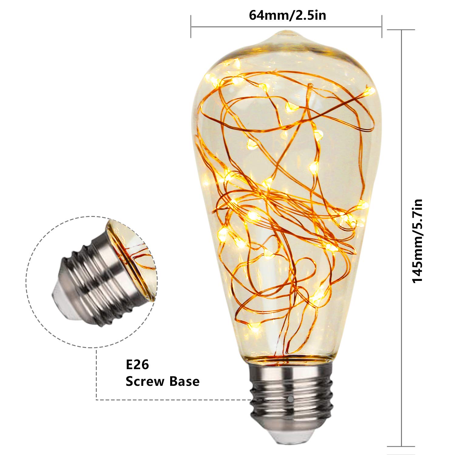 LED Decorative Bulbs,LED ST64 Fairy Light Bulb for Ambient Night Lighting, E26 Standard Base Edison with Starry Decorative String Lights for Bathroom, Bedroom, Living Room (Warm White, ST64)