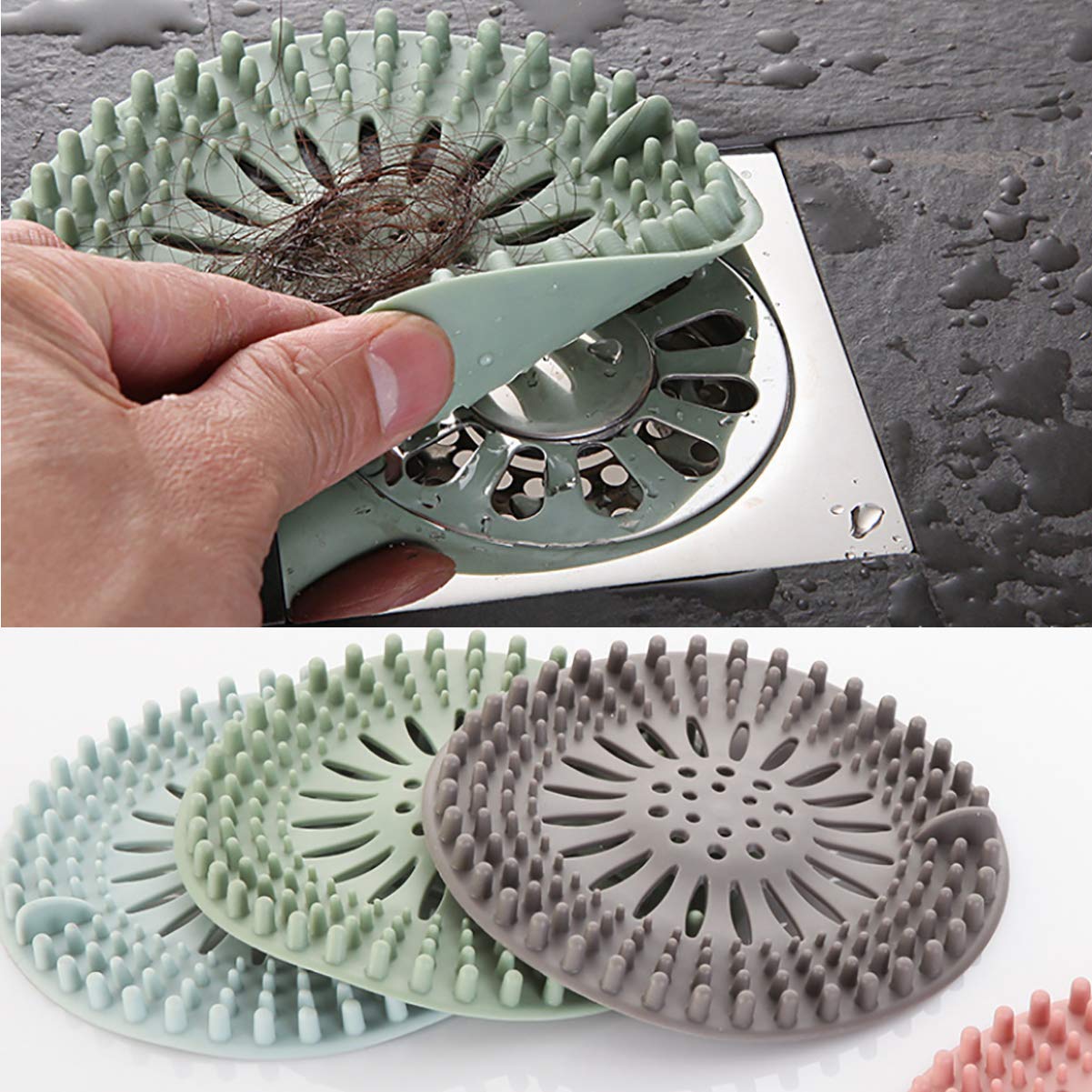 Hair Stopper Hair Catcher Durable Silicone 3 Pack Filter for Kitchen Bathroom Bath-Tub, Hair Stopper Shower Drain Covers, Drain Hair Catcher