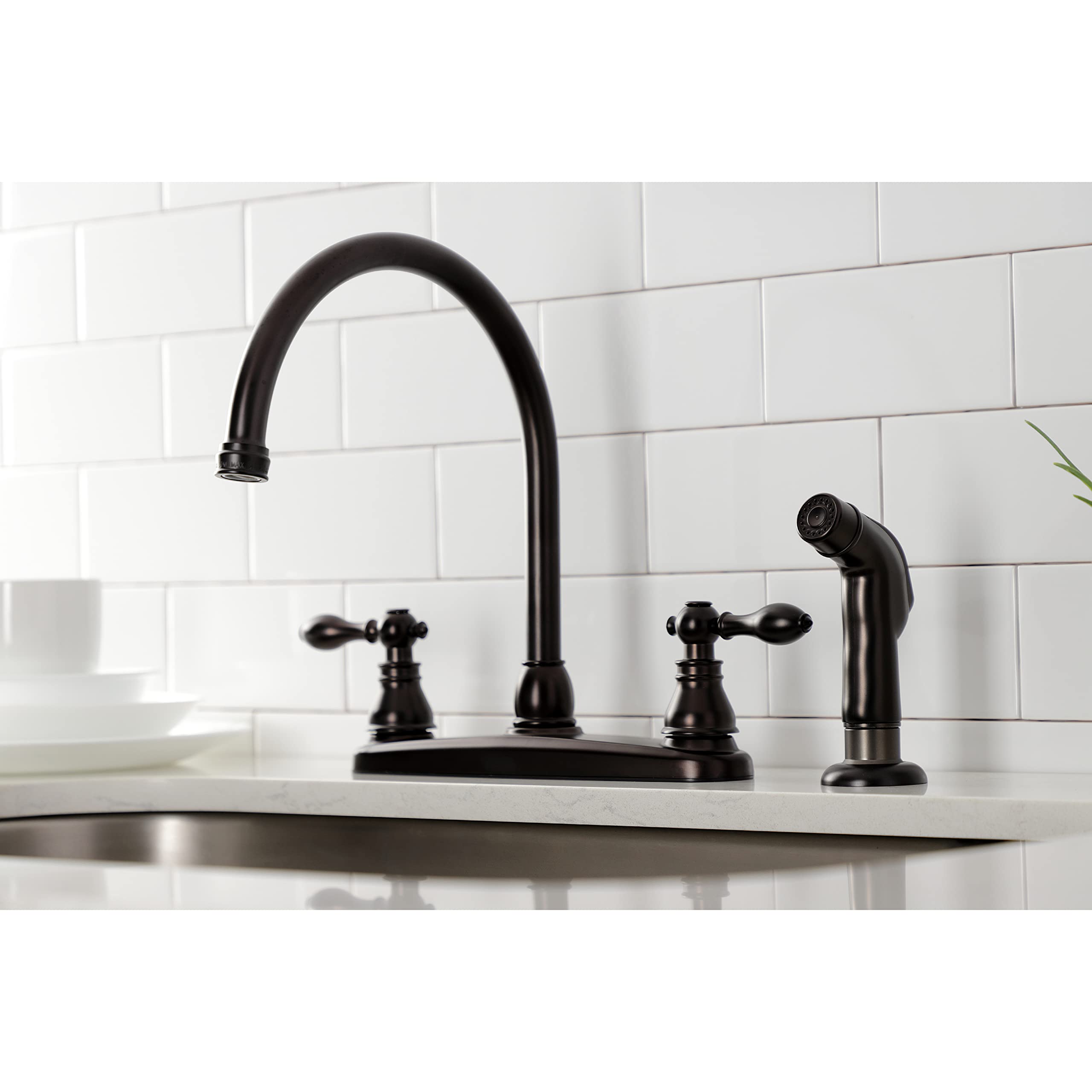 Kingston Brass KB725ACLSP American Classic Centerset Kitchen Faucet with Side Sprayer, Oil Rubbed Bronze