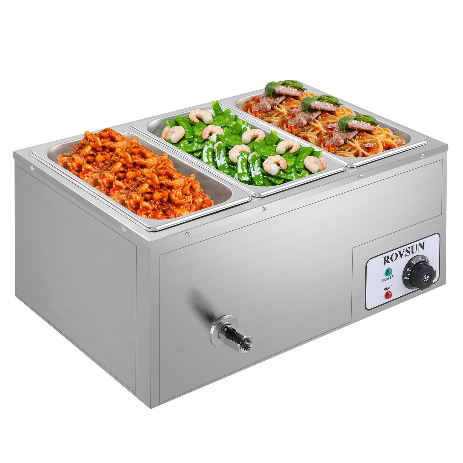 ROVSUN 21QT Electric Commercial Food Warmer, 3-Pan Steam Table 6.9 QT/Pan Stainless Steel Bain Marie Buffet Countertop with Temperature Control & Lid for Parties, Catering, Restaurants 110V