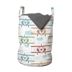 ambesonne airplane laundry bag, vintage single engine biplanes in colorful sketch style aviation theme, hamper basket with handles drawstring closure for laundromats, 13" x 19", pale blue