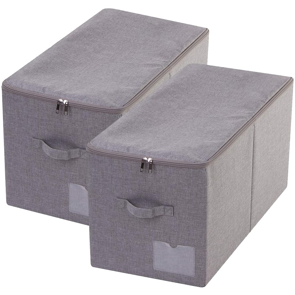 iwill CREATE PRO Pack of 2, Large Size Folding Washable Fabric Storage Boxes for Bedding Sheets, Blankets, Pillows, Clothing, Toys etc., Dark Gray