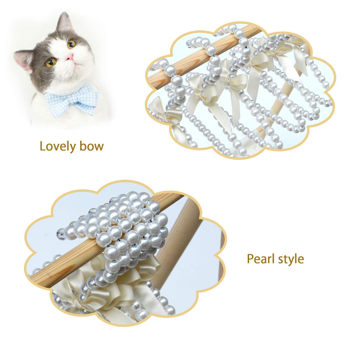 awagas 6Pack Baby Pet Dog Clothes Hangers, Mini Cute Pearl Hangers, Pearl Baby Hangers Faux Pearl Beaded Elegant Garment Clothes Hangers with Ribbon Bowknot for Pet Dog Cat Small Baby Kids Bebes Dolls