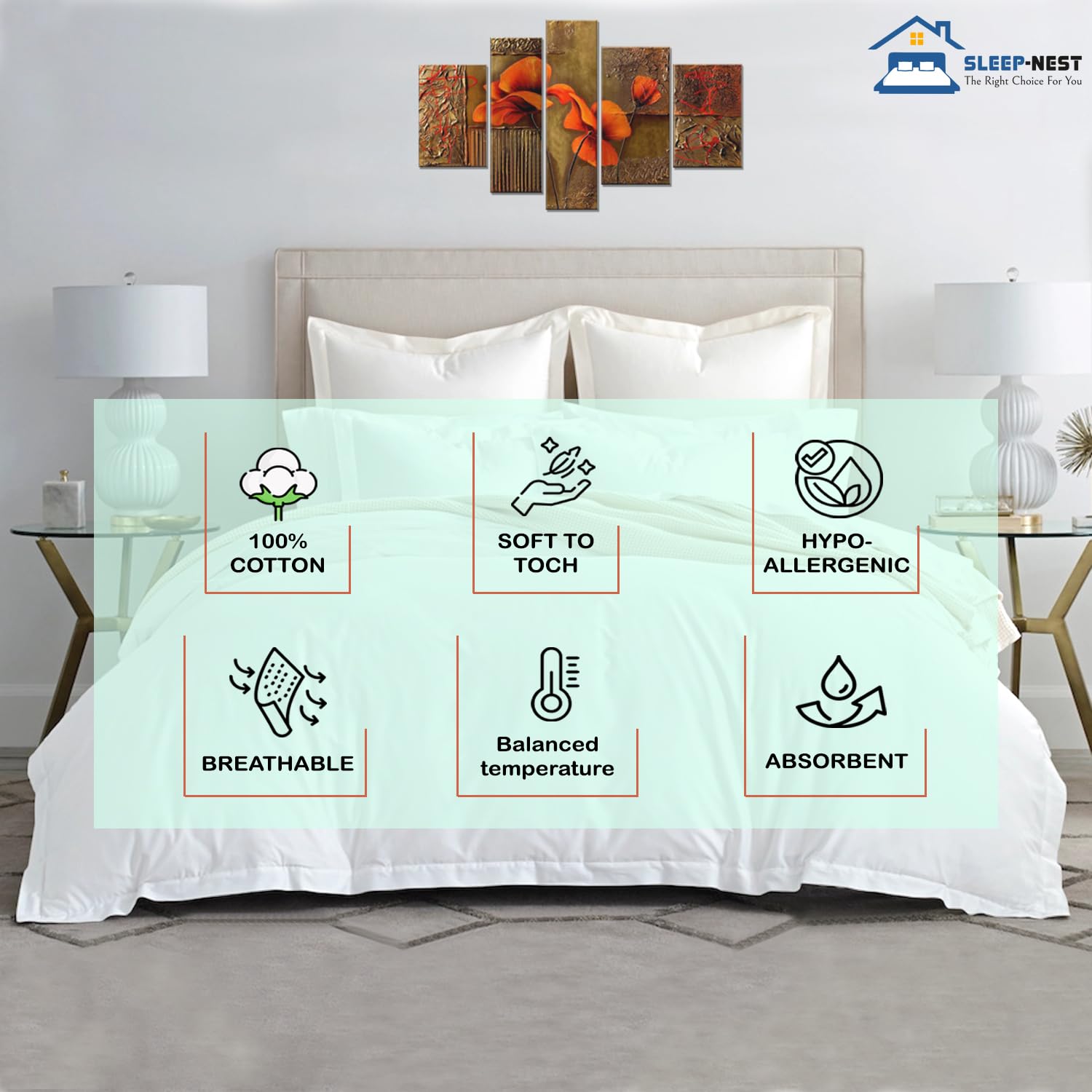 SLEEP-NEST Duvet Cover Set Super King Size 108 x 98 inches 3 Piece 100% Egyptian Long Staple Cotton with Zipper Closure & Corner Ties - 600 TC Ultra Soft Breathable Cover for Comforter, White