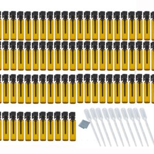 Elfenstall - Portable 100pcs 1ml (1/4 Dram) Amber Mini Glass Bottle 1cc Vial Small Essential Oil Perfume DIY Liquid Sample Bottle For Travel Makeup Party With 10pcs 0.5ml Pipette Tool