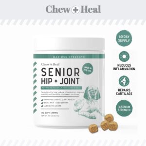 Glucosamine for Dogs Hip and Joint Supplement - 120 Soft Chews for Senior Dogs with Glucosamine, Chondroitin, MSM, Vitamin C, and Omegas - for Mobility, Cartilage, and Joint Health