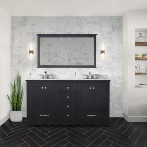 Bell+Modern Tybee 60 in. W x 22 in. D Espresso Double Bath Vanity, Carrara Marble Top and 58 in. Mirror