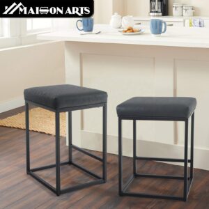 MAISON ARTS Black Counter Height 24" Bar Stool for Kitchen Counter Backless Modern Square Barstool Upholstered Faux Leather Stool Farmhouse Island Chair, Support 330 LBS,(24 Inch,Black), 1pc