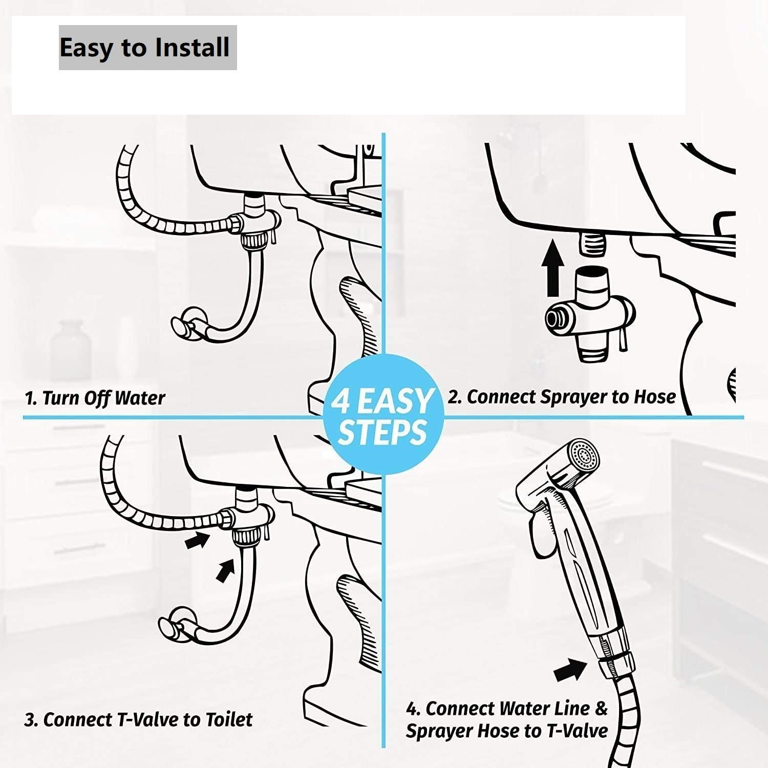 Handheld Bidet Sprayer for Toilet, Full Pressure & Stainless Steel & Leakproof Handheld Bidet Toilet Sprayer Set with Hose, Easy Install, Great Water Pressure for Bathing Pets, Personal Hygiene(Black)