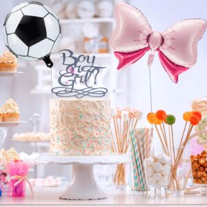 12 Pieces Gender Reveal Soccer Balloons Includes 6 Pink Bow Balloons and 6 Soccer Ball Balloons Party Favors Supplies Decoration Accessories for Gender Reveal Soccer Party, Baby Shower, Birthday