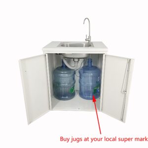 Steel Cabinet Portable Sink Self Contained Hand Wash Station Mobile Sink Water Fountain Water Supply 110V/12V Powered Built-in Pump Water Jugs NOT Included 24 X 18 X 30" Cabinet Size 10094-NPF