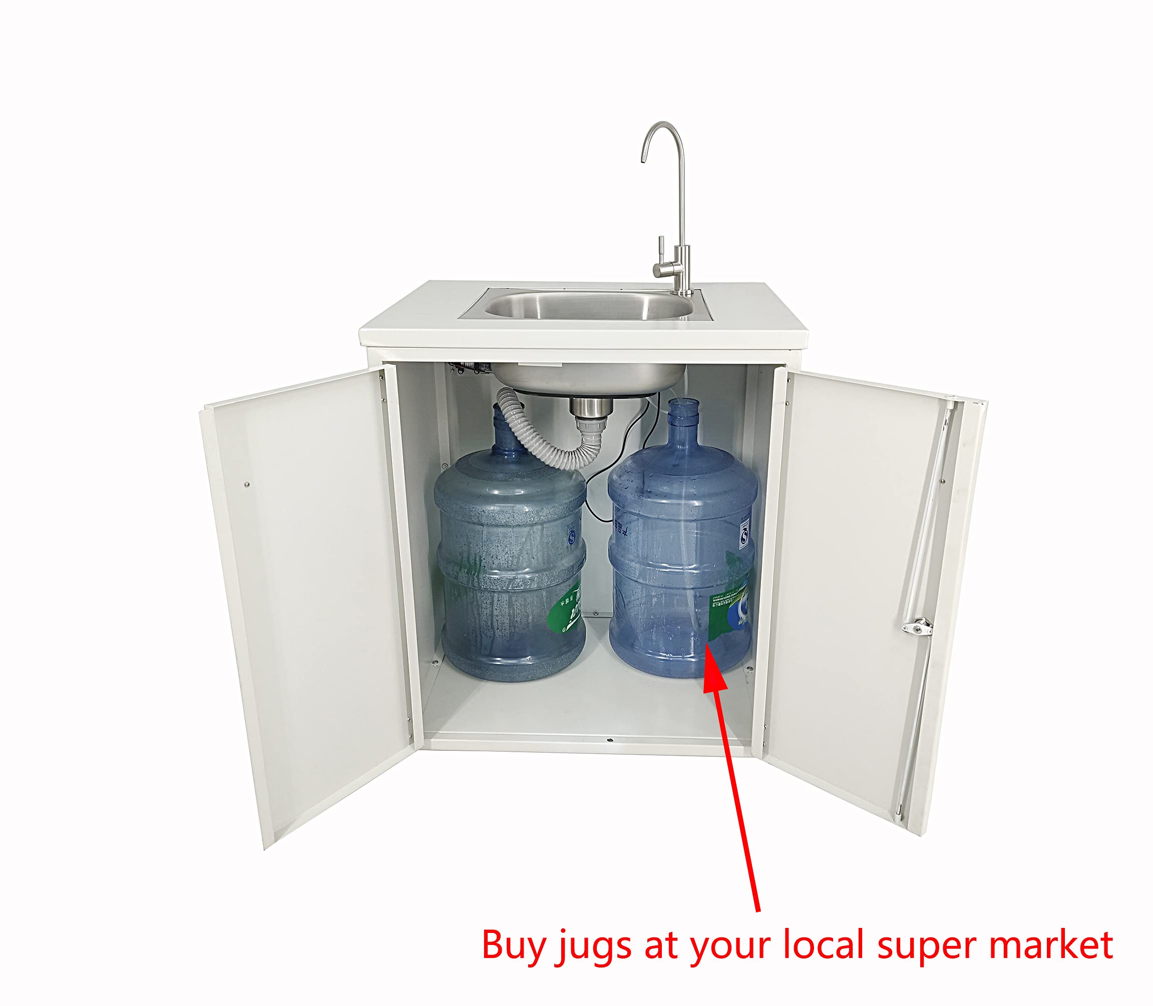 Steel Cabinet Portable Sink Self Contained Hand Wash Station Mobile Sink Water Fountain Water Supply 110V/12V Powered Built-in Pump Water Jugs NOT Included 24 X 18 X 30" Cabinet Size 10094-NPF