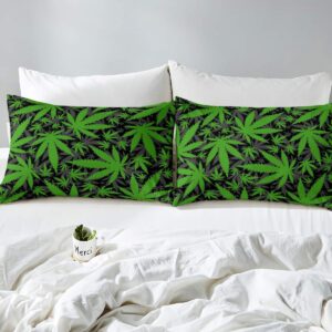 Marijuana Leaf Duvet Cover Teens Cannabis Print Comforter Covers Green Gray Botanical Branches Bedding Set for Boys Girls Youth Adults Queen with 2 Pillow Shams Marijuana Weed Leaves Bedspread Cover