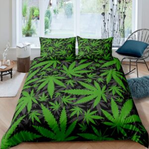 marijuana leaf duvet cover teens cannabis print comforter covers green gray botanical branches bedding set for boys girls youth adults queen with 2 pillow shams marijuana weed leaves bedspread cover