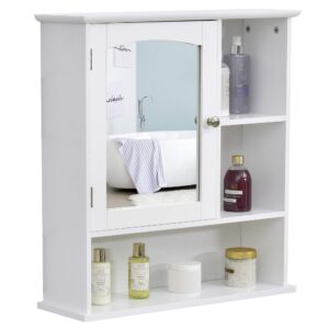 kleankin bathroom medicine cabinet with mirror, wall-mounted bathroom cabinet with adjustable shelf for living room and laundry room, white