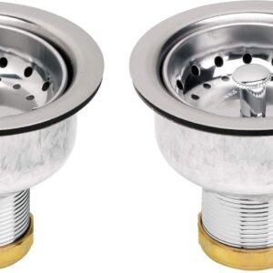 Highcraft 9753 Kitchen Sink (3-1/2 Inch) Stainless Steel Drain Assembly With Strainer Basket and Rubber Stopper Long Extended Shank (3-3/4 Inch) (Pack of 2)