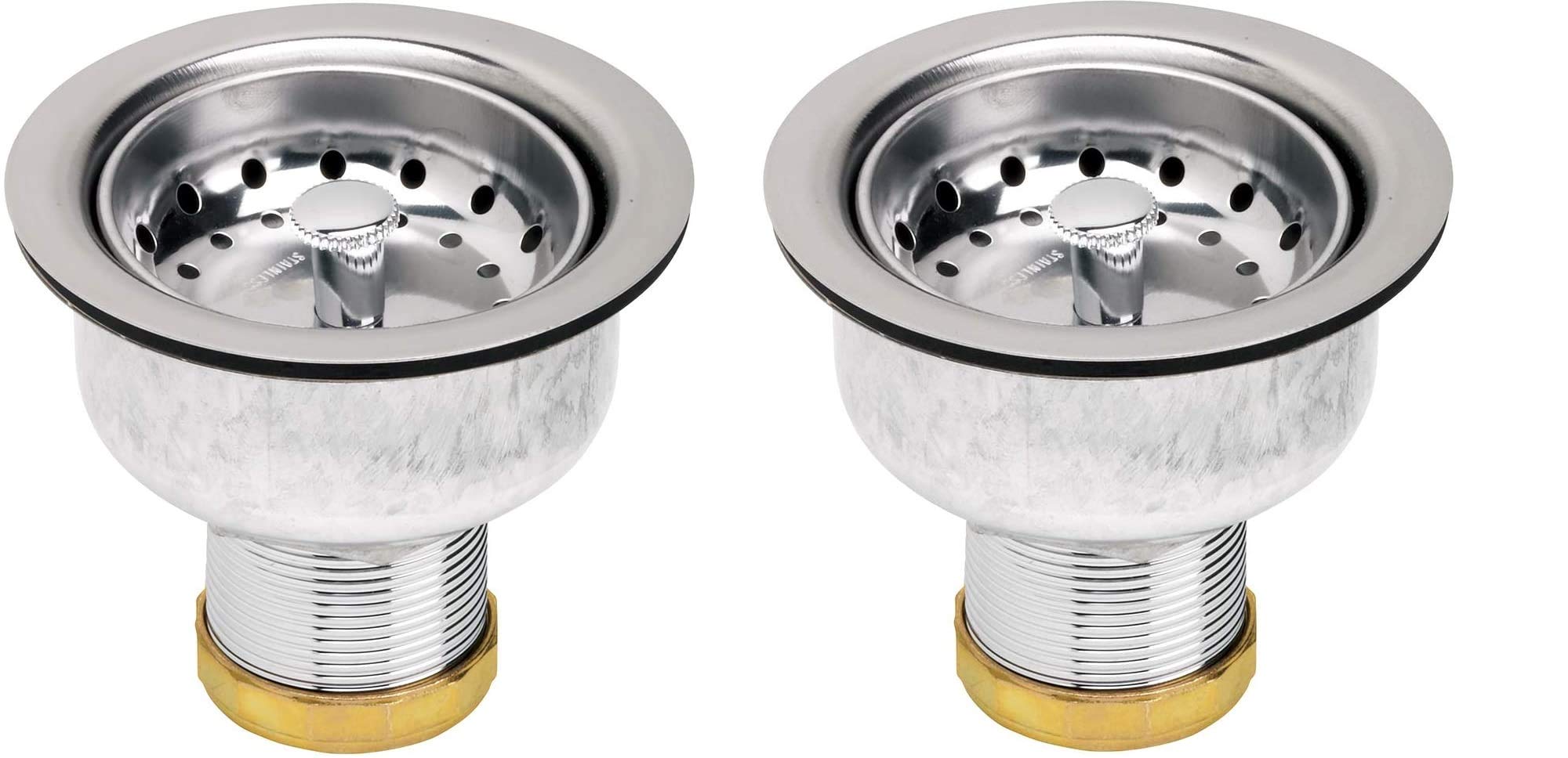 Highcraft 9753 Kitchen Sink (3-1/2 Inch) Stainless Steel Drain Assembly With Strainer Basket and Rubber Stopper Long Extended Shank (3-3/4 Inch) (Pack of 2)