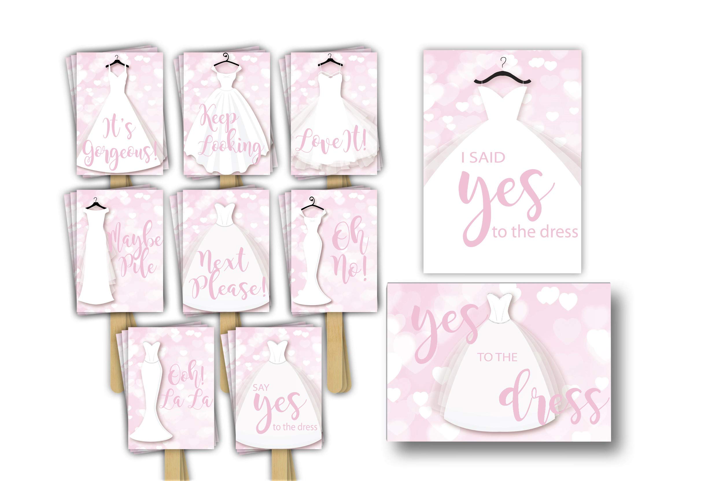 PureRejuva Wedding Dress Shopping Signs Paddles (25 pieces) - Say yes to the Dress Props – Ideal for Bridal Dress Shopping Fun with your Bridesmaids