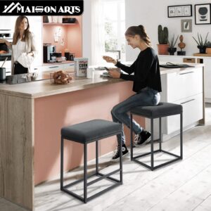 MAISON ARTS Black Counter Height 24" Bar Stool for Kitchen Counter Backless Modern Square Barstool Upholstered Faux Leather Stool Farmhouse Island Chair, Support 330 LBS,(24 Inch,Black), 1pc