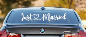 vinyl decal 26x5 just married car decorations, removable, elegant just married decorations add sparkle to any event, bridal shower, church wedding reception, honeymoon getaway