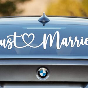 Vinyl Decal 26X5 Just Married Car Decorations, Removable, Elegant Just Married Decorations Add Sparkle to Any Event, Bridal Shower, Church Wedding Reception, Honeymoon Getaway