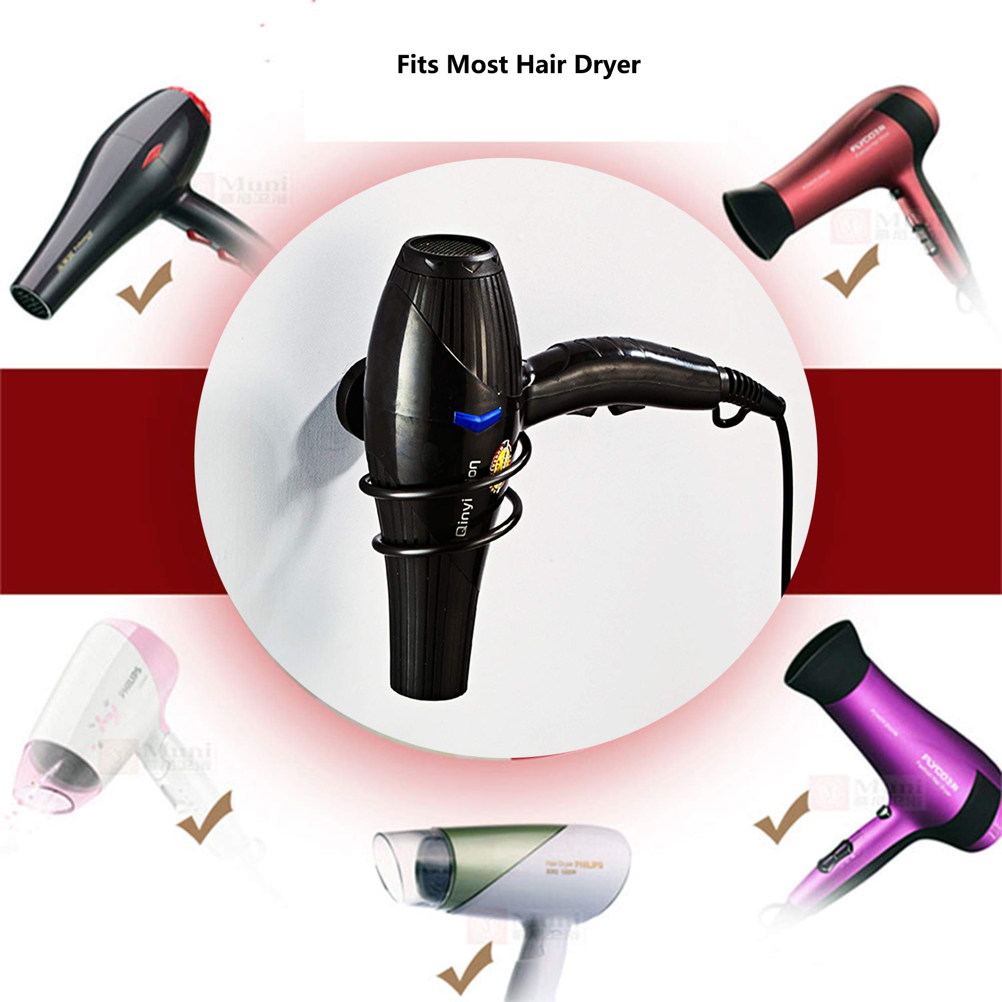 Makidar Hair Dryer Holder Stainless Steel Chromed (Black)