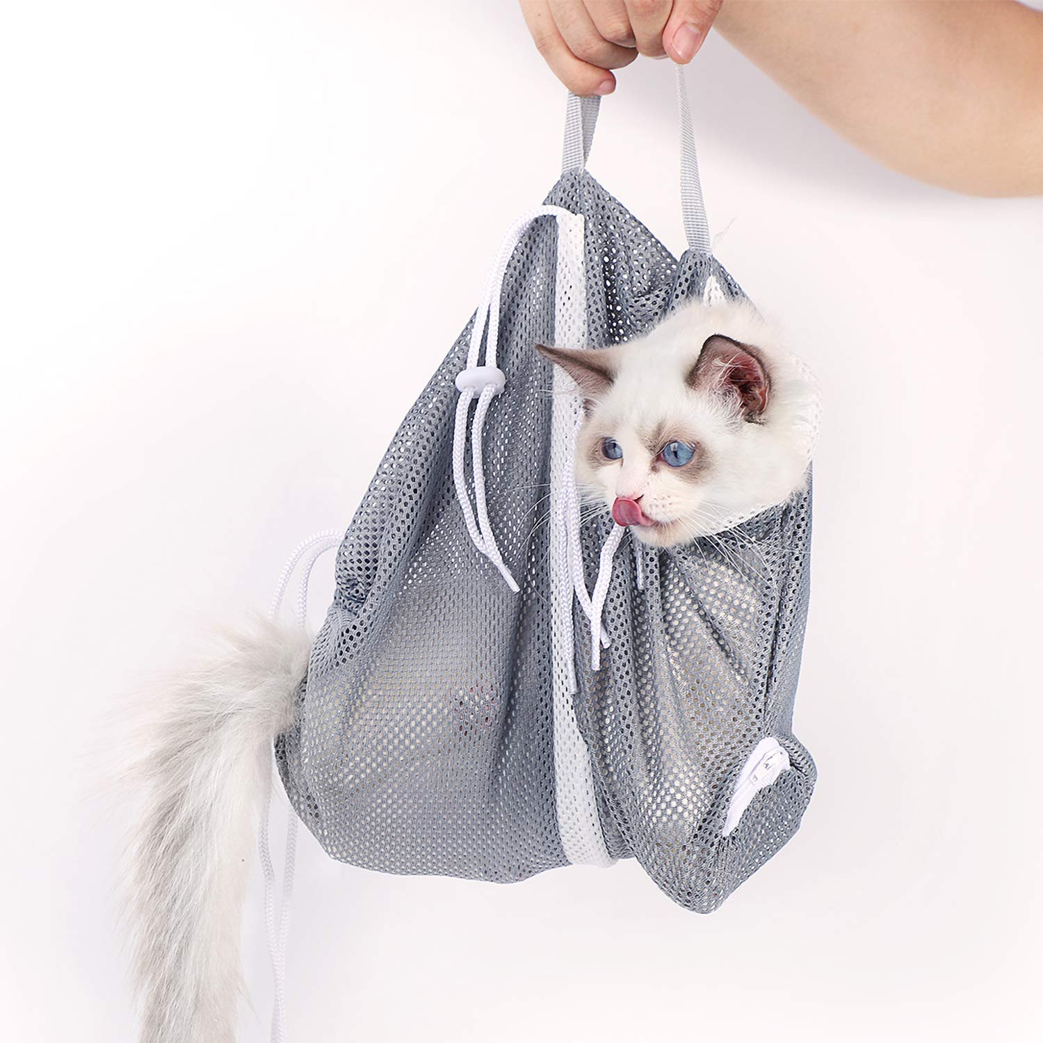 YLONG Cat Bathing Bag Anti-Bite and Anti-Scratch Cat Grooming Bag for Bathing, Nail Trimming, Medicine Taking,Injection,Adjustable Multifunctional Breathable Restraint Shower Bag(Gray)