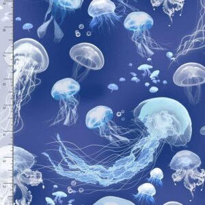 Timeless Treasures Swimming Jellyfish Blue Premium Quality 100% Cotton Fabric by The Yard.