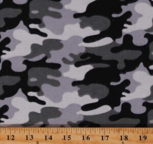 fields fabrics flannel camouflage snow camo black white gray cotton flannel fabric print by the yard (d280.46), 44 inches