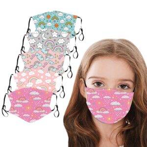 polwer 5pcs kids reusable face_masks washable cute cartoon breathable seamless face covering for children boys girls