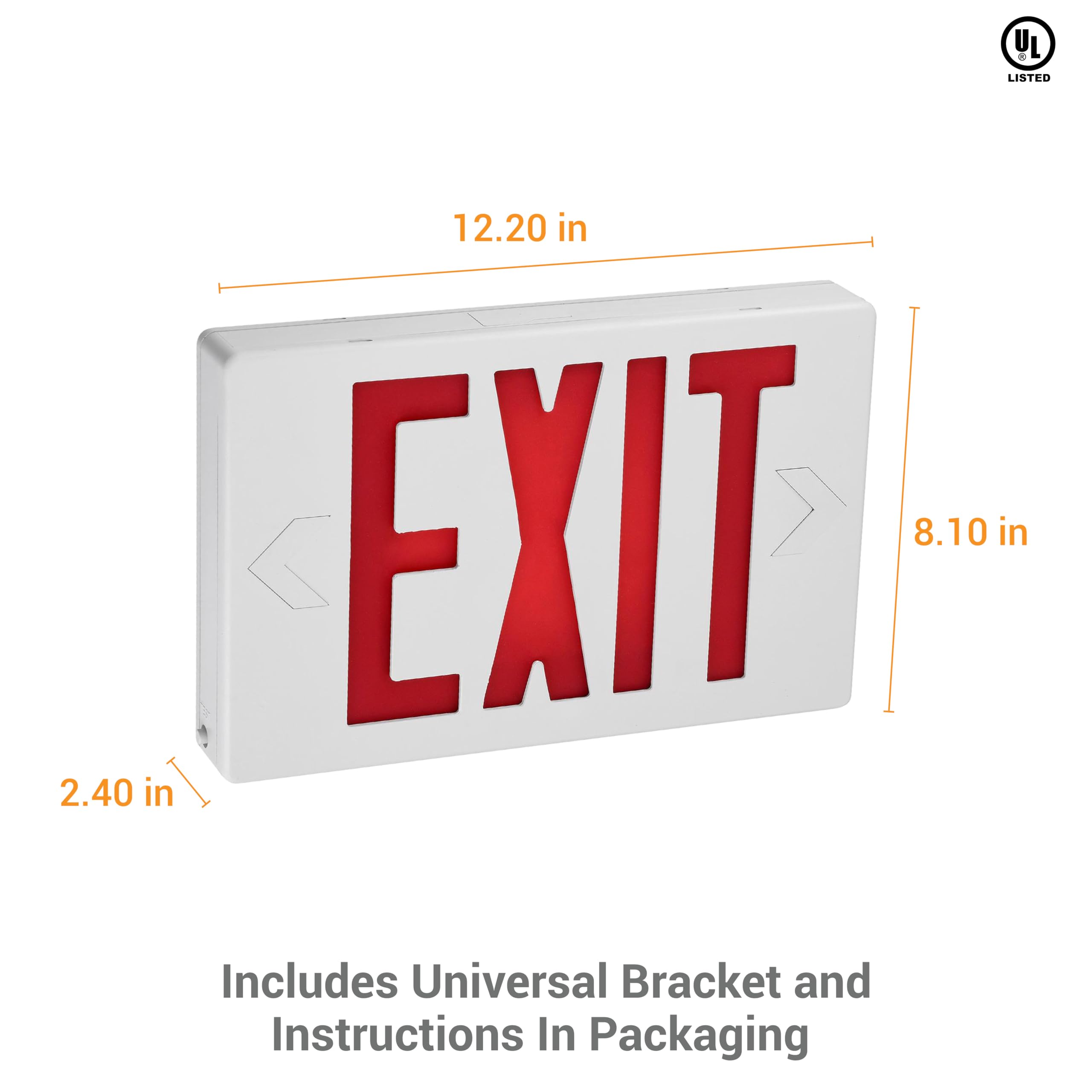 Sunlite 05271-SU Compact LED Exit Sign, 0.25 Watts, 120-277 Volt, 90-Minute Battery Backup, Wall Mount, IP20, UL Listed, White