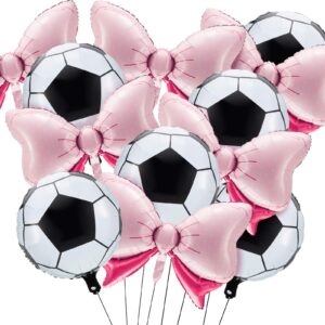 12 pieces gender reveal soccer balloons includes 6 pink bow balloons and 6 soccer ball balloons party favors supplies decoration accessories for gender reveal soccer party, baby shower, birthday