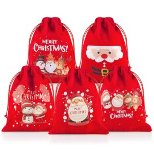 allwento christmas gift bags 5pcs of flannel small bag with drawstring medium size good for xmas party favors