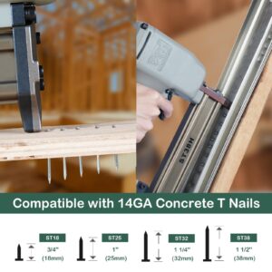 Woodpecker 14 Gauge Pneumatic Concrete Nail Gun ST38H with Safety Lock, 3/4-Inch to 1-1/2-Inch Length Air Power Concrete T Nailer Heavy Duty Concrete T Nails Gun for Packaging Woodworking Cabinet