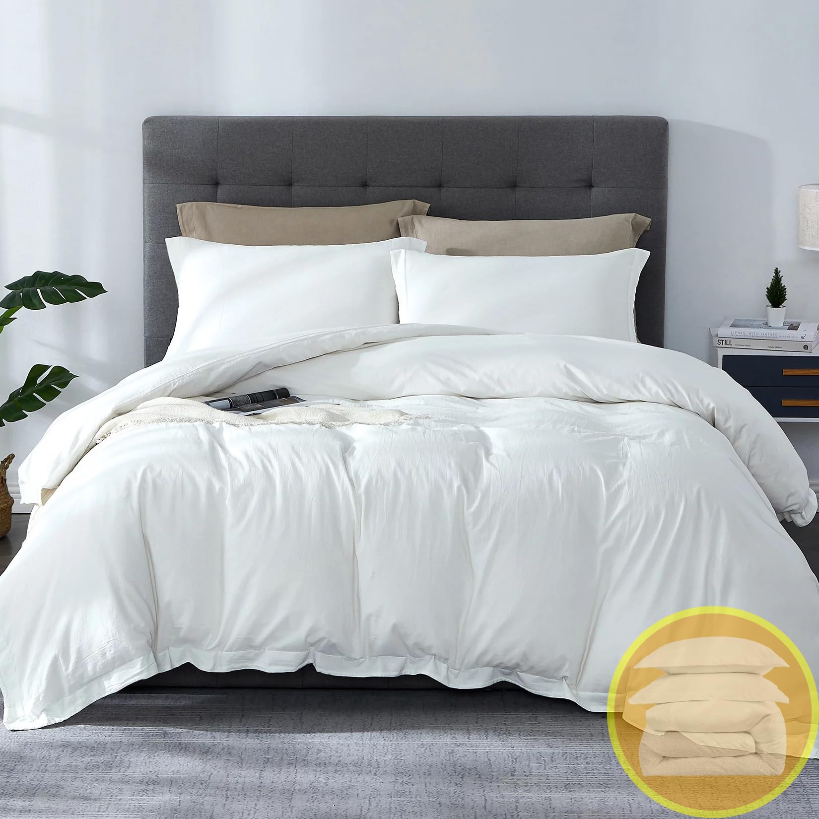 SLEEP-NEST Duvet Cover Set Super King Size 108 x 98 inches 3 Piece 100% Egyptian Long Staple Cotton with Zipper Closure & Corner Ties - 600 TC Ultra Soft Breathable Cover for Comforter, White