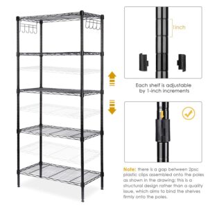 LEHOM 5-Tier Metal Storage Shelves 23.63" L×13.78" W×59.1" H Wire Shelving Unit Storage with Adjustable Leveling Feet for Laundry Bathroom Kitchen,Steel Organizer Wire Rack 220 LBS Capacity