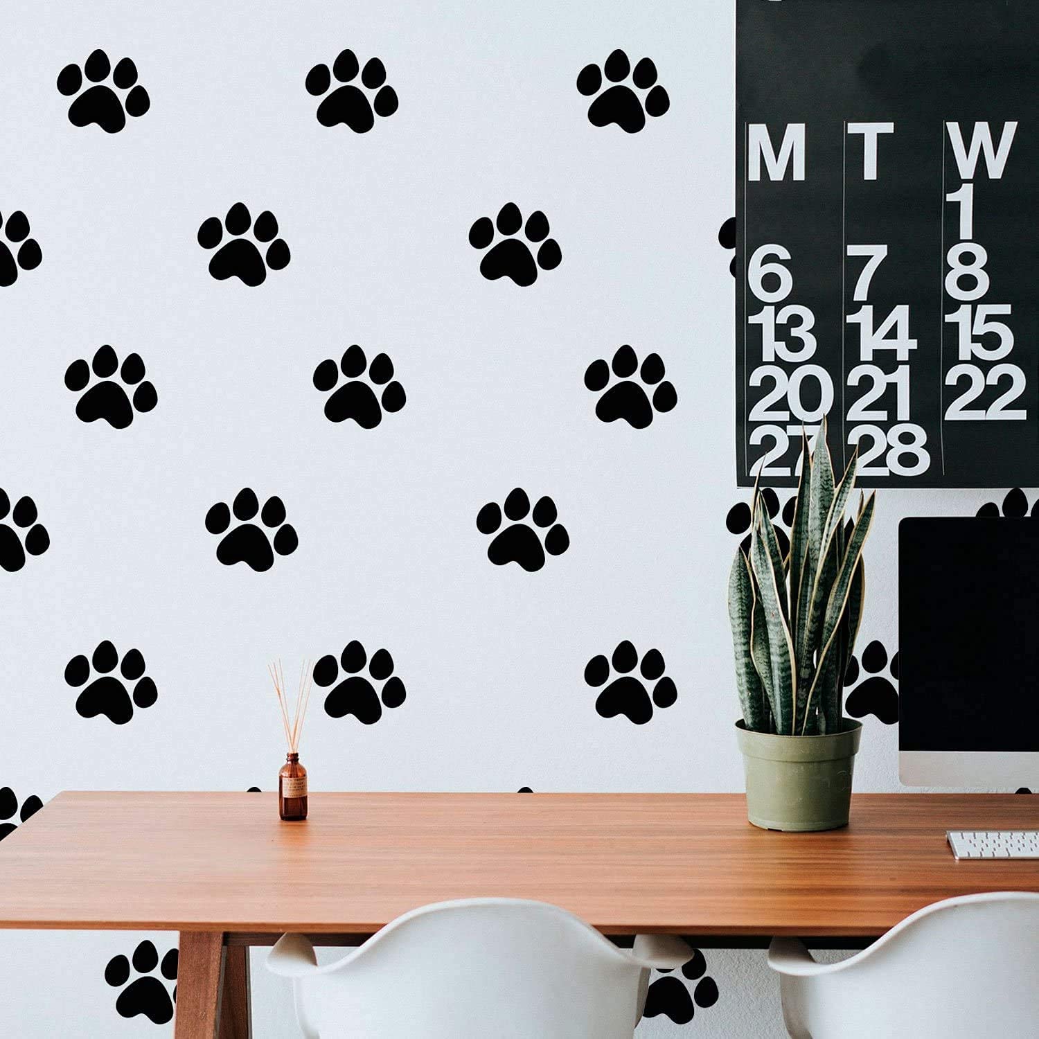 60 PCS Dog Paws Wall Decal Vinyl Stickers, Removable Animal Footprint Wall Decoration, Available in 3 Sizes DIY Sticker Mural Sets for Bedroom Living Room Office Playroom Classroom