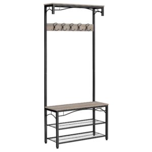 vasagle shoe bench rack, 3-tier storage shelf for entryway hallway living room, industrial accent furniture with steel frame, 12.6 x 31.5 x 70.3 inches, greige